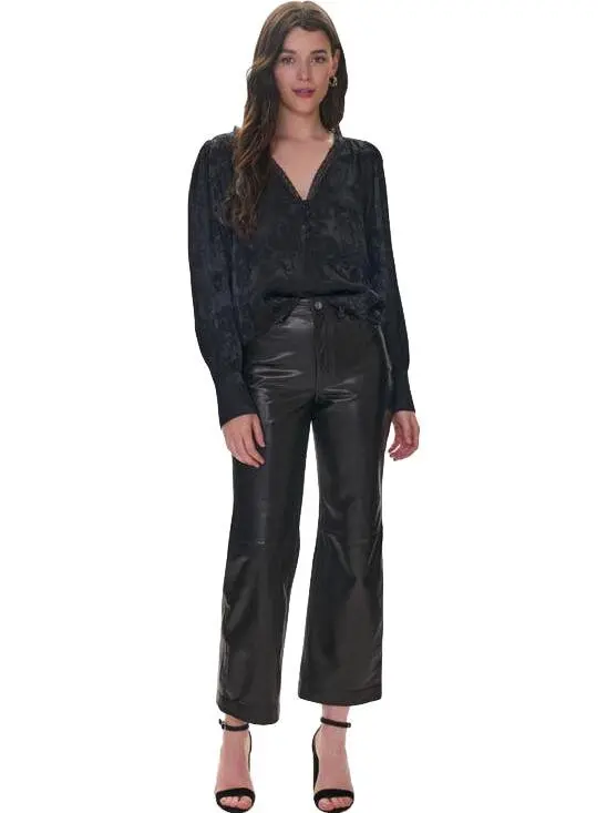 Rebecca Taylor Madison Crop Kick Flare Lamb Leather Trousers - Noir