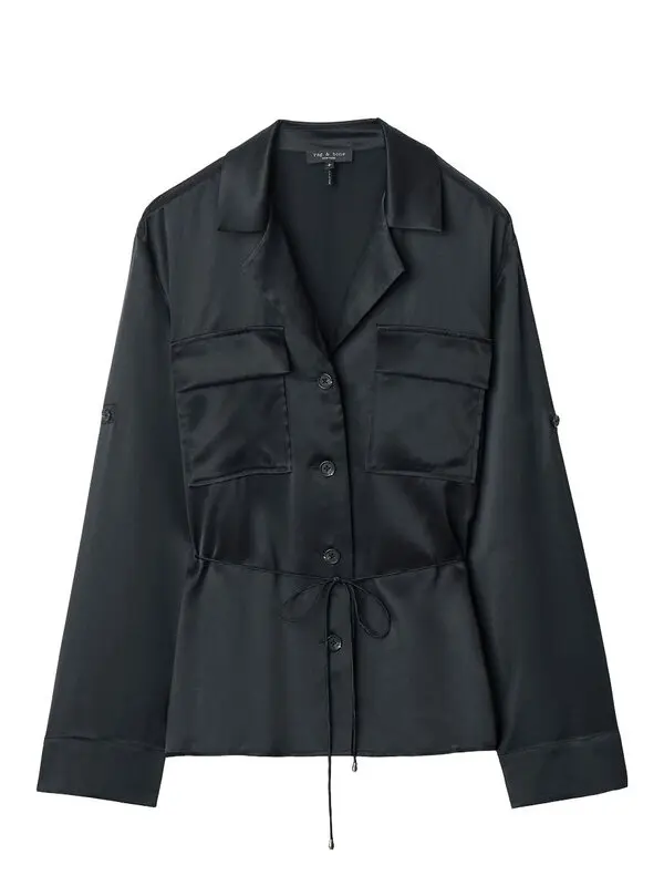 Rag & Bone Sonny Silk Shirt With Drawstring Waist - Black