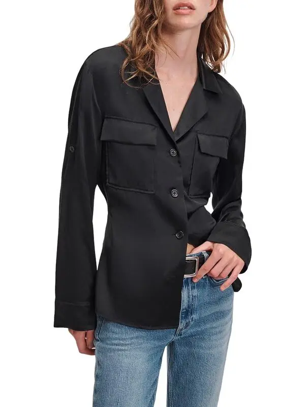 Rag & Bone Sonny Silk Shirt With Drawstring Waist - Black