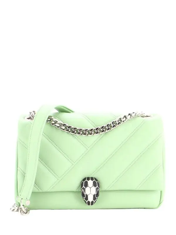 BVLGARI Serpenti Cabochon Shoulder Bag Diagonal Quilted Leather Small - Green
