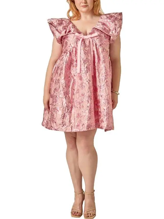 Endless Rose Floral Jacquard Babydoll Mini Dress - Pink