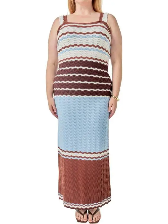 English Factory Wavy Crochet Midi Dress - Brown Multi