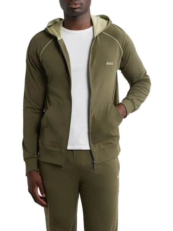 BOSS Mix & Match Hooded Zip Jacket - Open Green