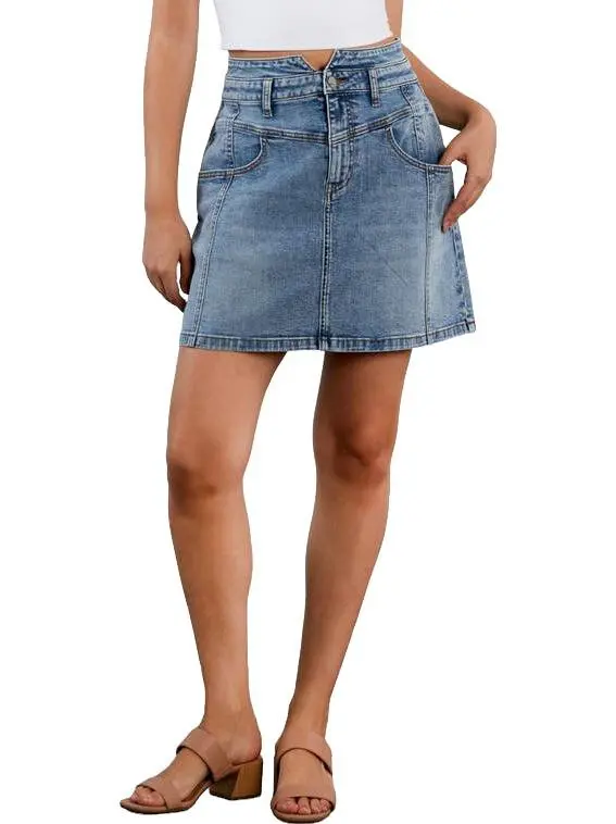 WASH LAB DENIM Penelope Denim Miniskirt - Relaxed Blue