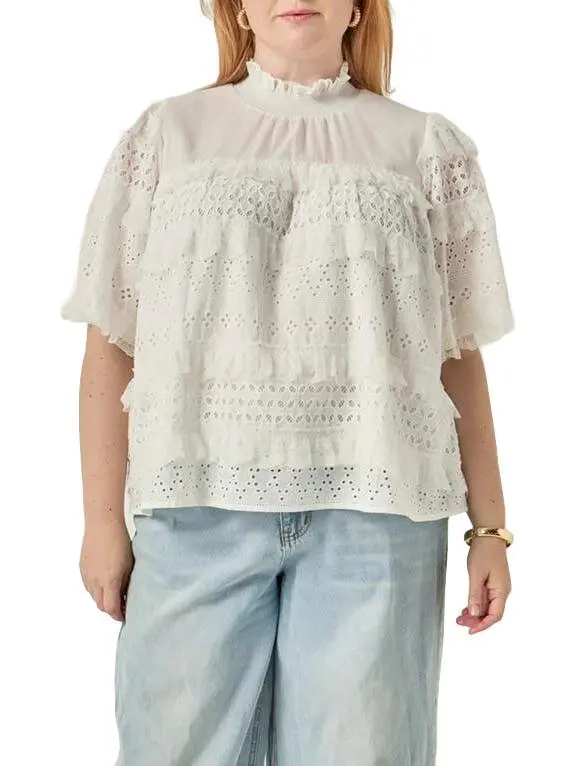 English Factory Lace Babydoll Top - Off White