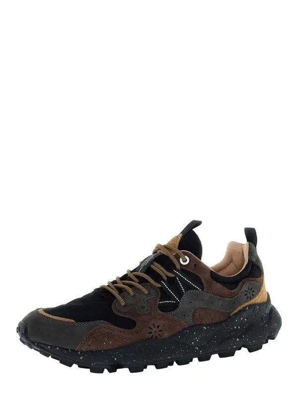FLOWER MOUNTAIN Yamano 3 Technical Nylon And Leather Perforated Sneakers - Black