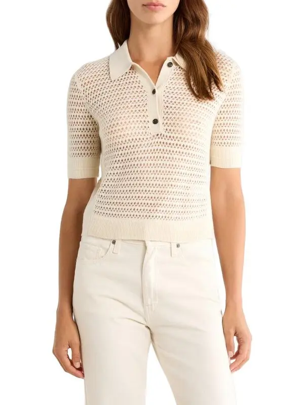 Maria Mcmanus Open Knit Recycled Cashmere & Organic Cotton Polo Sweater - Ivory