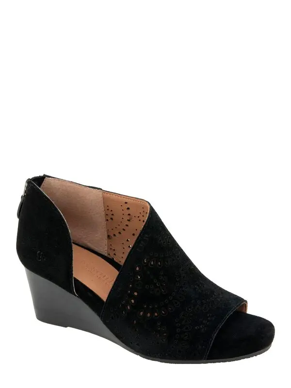Gentle Souls Talerie Perforated Wedge Sandal - Black Suede