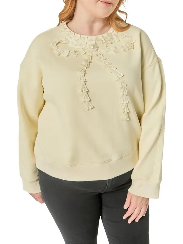 English Factory Beaded Ribbon Trim Sweatshirt - Cream