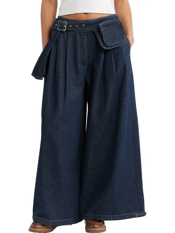 DAMSON MADDER Pleated High Waist Wide Leg Jeans - Indigo
