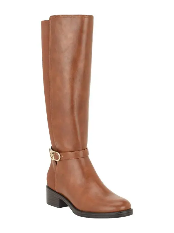 Tommy Hilfiger Illuna Knee High Boot With Monogram Buckle - Bark