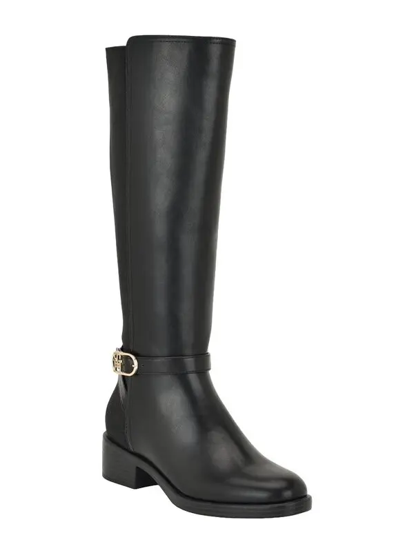 Tommy Hilfiger Illuna Knee High Boot With Monogram Buckle - Black