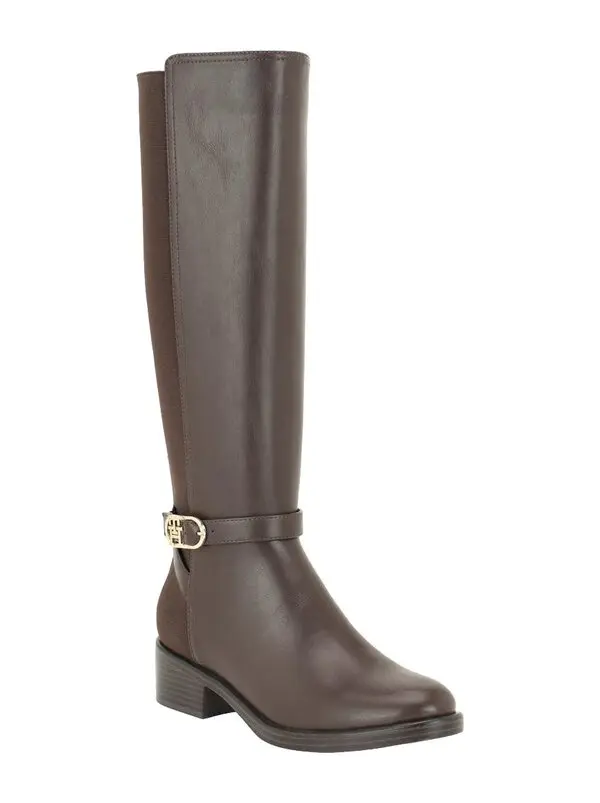 Tommy Hilfiger Illuna Knee High Boot With Monogram Buckle - Dark Brown