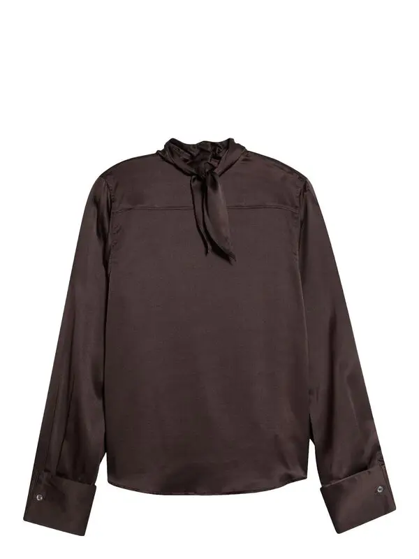 Staud Rhodes Long Sleeve Stretch Silk Top - Earth
