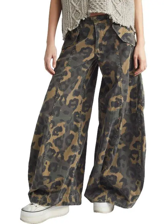 R13 Siouxsie Leopard Print Cargo Pants - Multi Brown Leopard