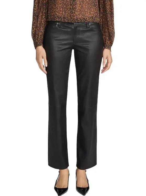 FRAME Leather Cigarette Straight Leg Pants - Black
