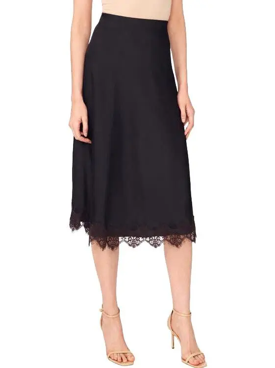 CECE DUPRAZ Lace Trim Satin Midi Skirt - Rich Black