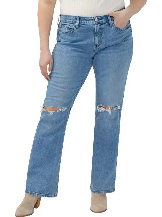 SILVER JEANS CO. Suki Curvy Mid Rise Bootcut Jeans With Ripped Details - Bluebelle