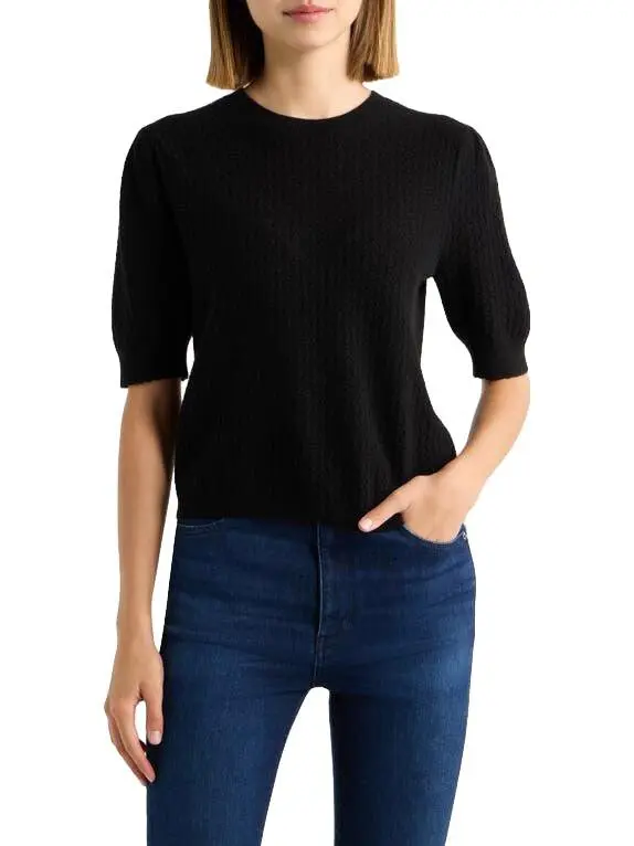 FRAME Gathered Honeycomb Cashmere Sweater - Black