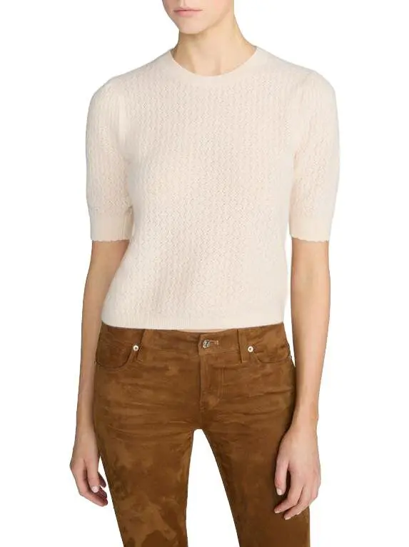 FRAME Gathered Honeycomb Cashmere Sweater - Cream