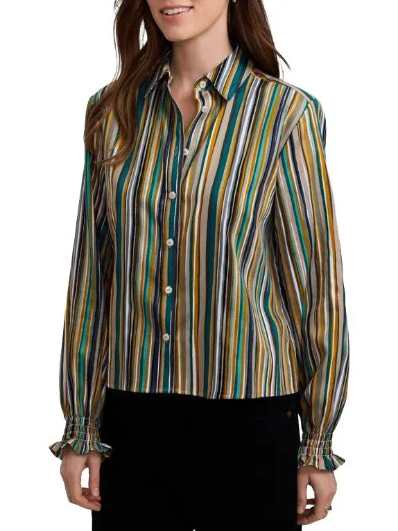 Foxcroft Vivienne Stripe Cotton Poplin Button-up Shirt - Green/white Multi
