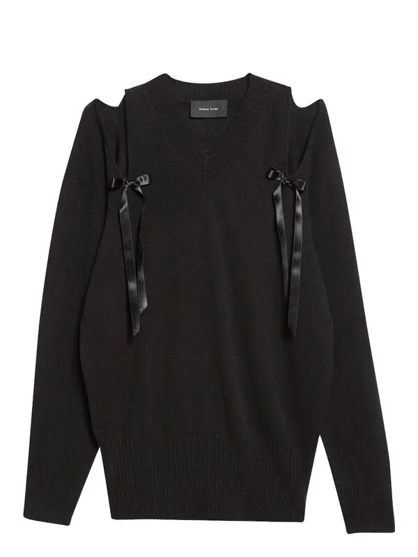 Simone Rocha Cashmere Sweater With Ribbon Detail - Black/black