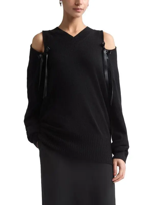 Simone Rocha Cashmere Sweater With Ribbon Detail - Black/black