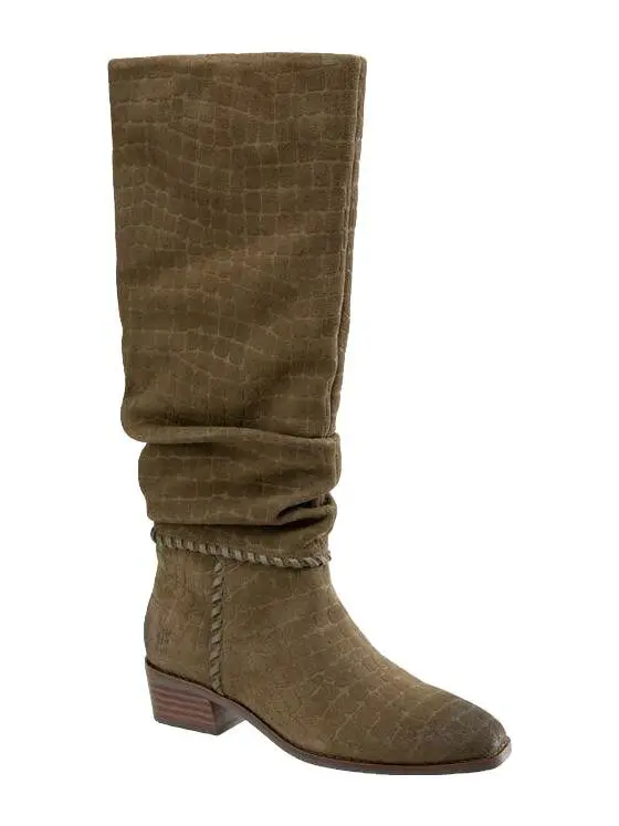 Gentle Souls Fabri Knee High Boot - Olive Embossed Suede