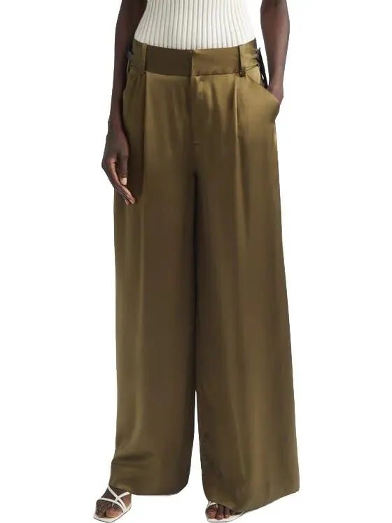 AISLING CAMPS Liquid Silk Wide Leg Pants - Olive