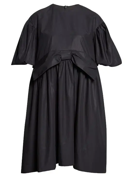 Simone Rocha Gathered Bow Puff Sleeve Cotton Dress - Black