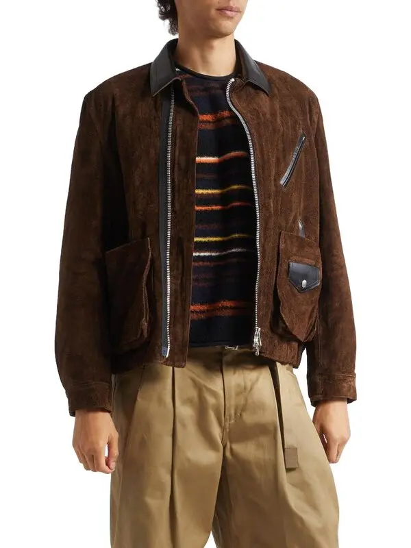 Sacai Suede And Leather Trimmed Bomber Jacket - Brown
