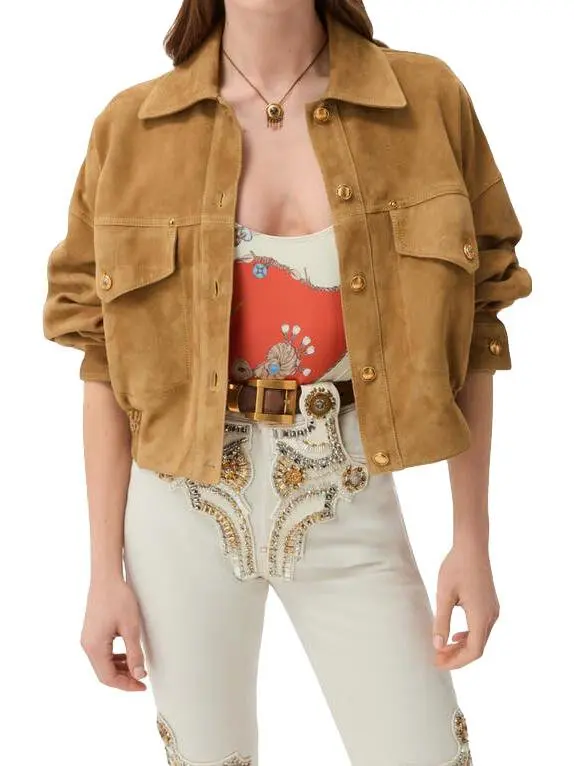 Versace Lambskin Suede Blouson Jacket - Natural