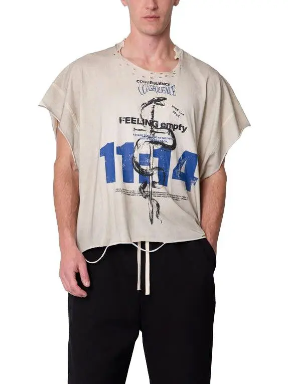 Mnml Sleeveless Distressed Graphic Cutoff T-shirt - Off White