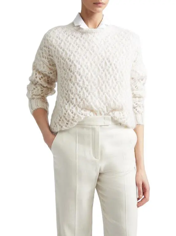 Eleventy Open Stitch Mohair & Silk Sweater - 00 Ivory