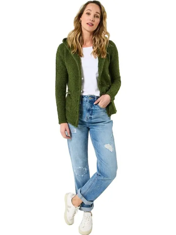 JOE BROWNS Hooded Cardigan With Tortoise Buttons - Moss