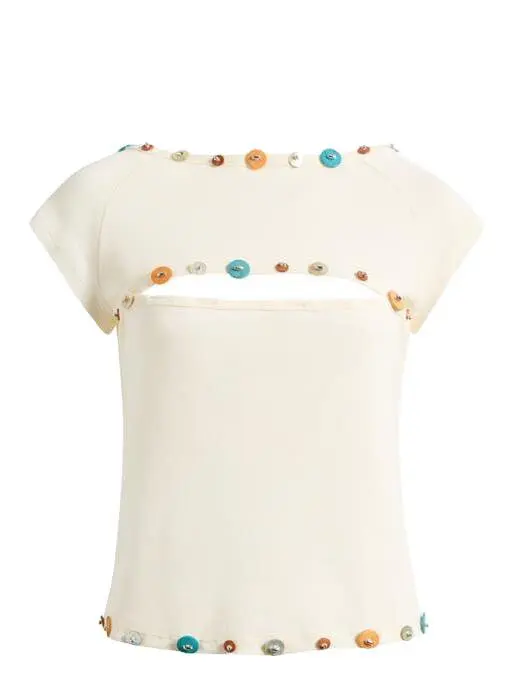 JADED LONDON Cotton Cut-out Top With Button Trim - Cream