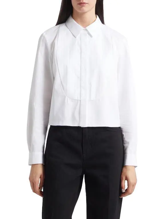 Partow Warren Cropped Stripe Bib Cotton Poplin Button-up Shirt - White