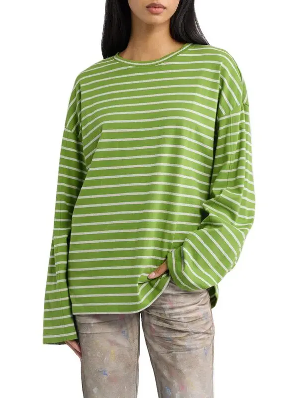 JADED LONDON Oversize Stripe Long Sleeve T-shirt - Green
