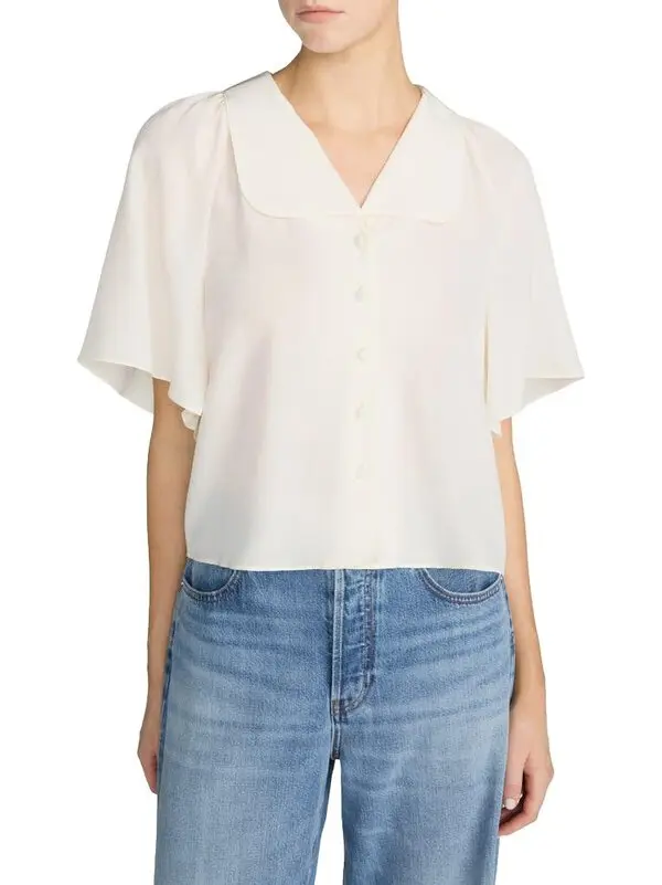 FRAME Gala Silk Short Sleeve Shirt - Cream
