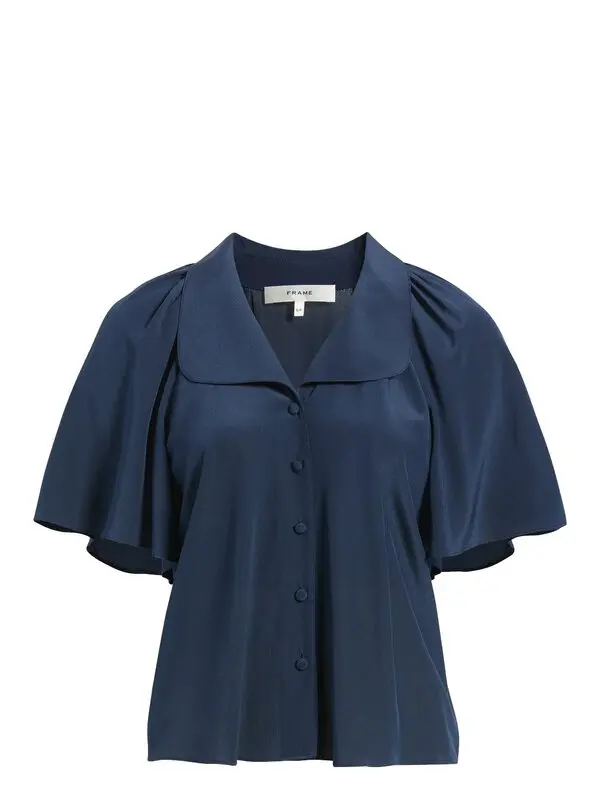 FRAME Gala Silk Short Sleeve Shirt - Navy