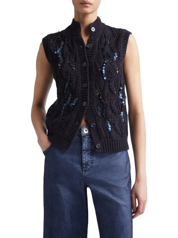 Eleventy Sequin Detail Wool Cable Knit Vest - 177 Amethyst