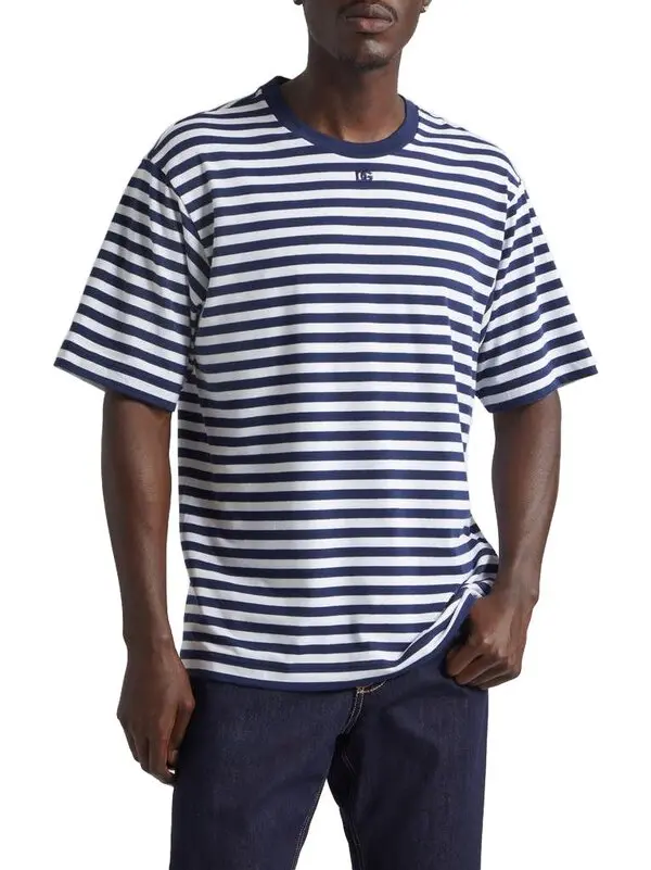 Dolce & Gabbana Embroidered Logo Stripe Stretch Cotton T-shirt - Rigato