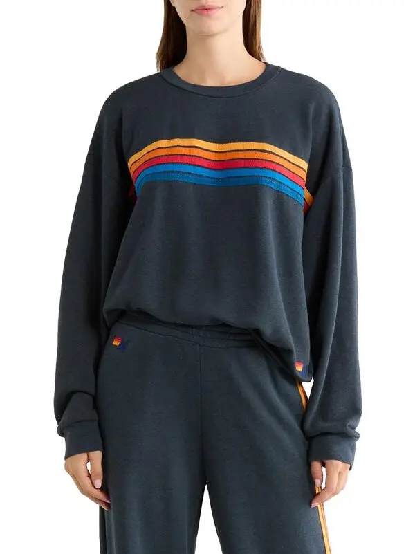 Aviator Nation 5-stripe" Crewneck Sweatshirt - Charcoal