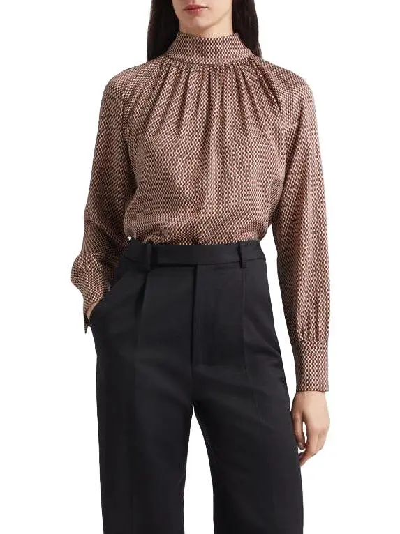 REISS Eden Microcheck Tie Neck Top - Red