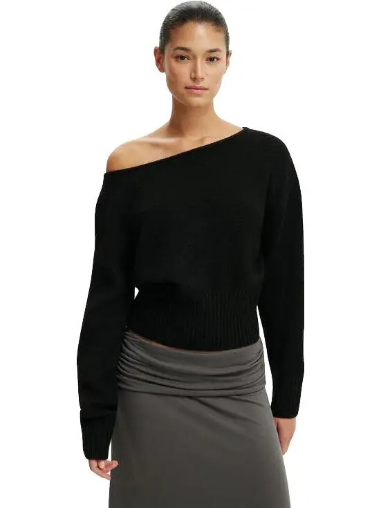 COTTON ON Softest Luxe Off Shoulder Knit Sweater - Black