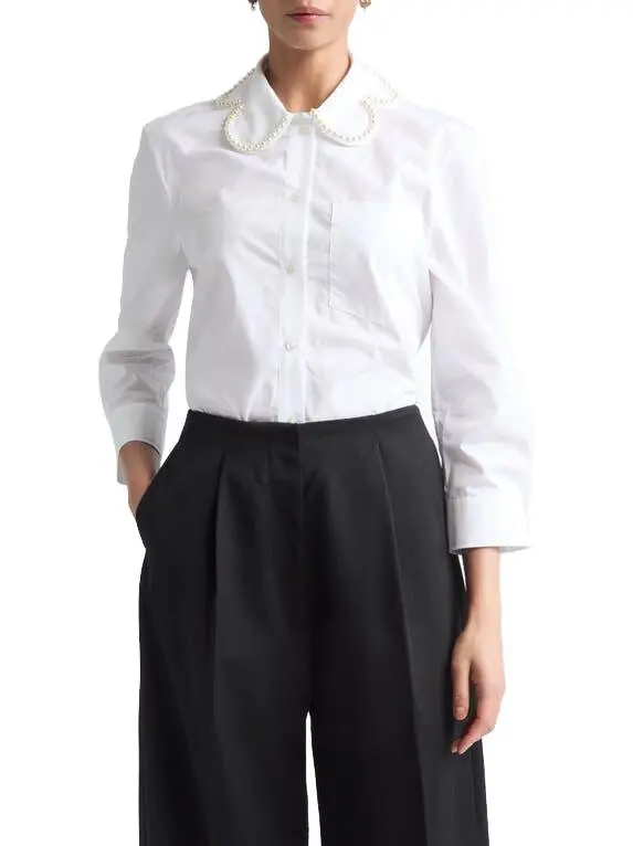 Simone Rocha Crop Petal Collar Cotton Button-up Shirt - White/pearl