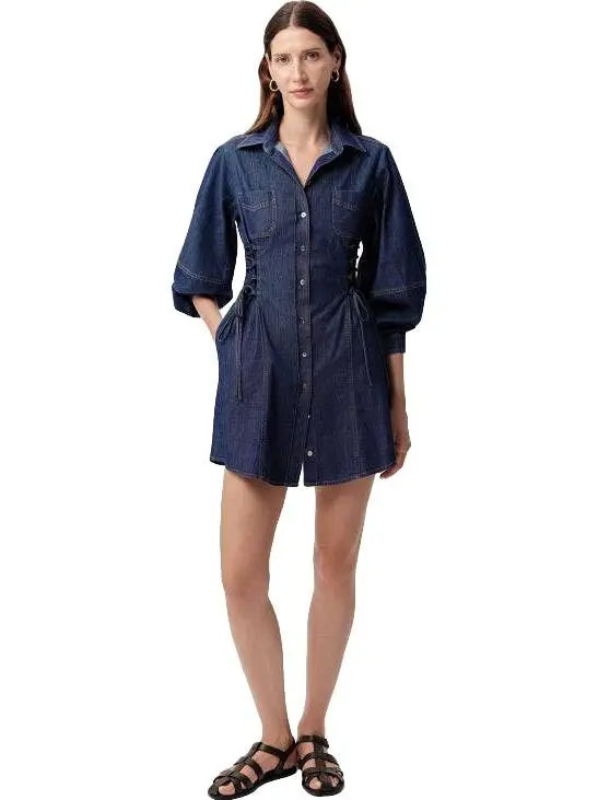 EXQUISE Long Sleeve Denim Mini Dress - Blue