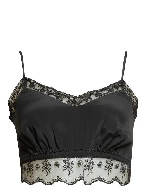 Simone Rocha Lace Trimmed Crepe De Chine Bralette - Black
