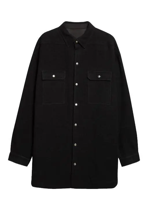 Rick Owens Oversize Tower Wool Melton Snap-up Overshirt - Black