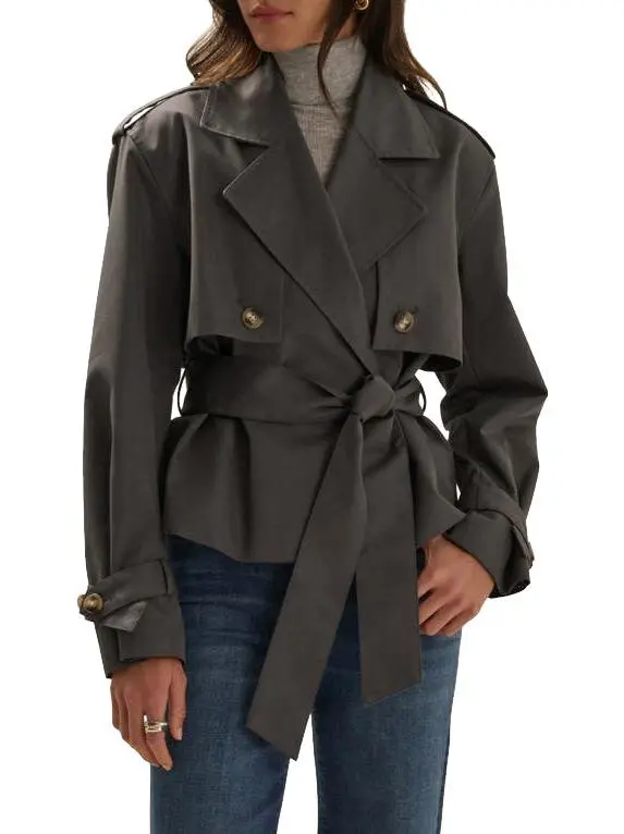 FAVORITE DAUGHTER The Cropped Charles Trench Coat - Dark Charcoal